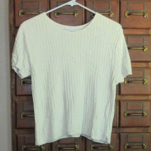 Basic Editions | Tops | Basic Editions Short Sleeve Ribbed Knit Top White Gray | Poshmark